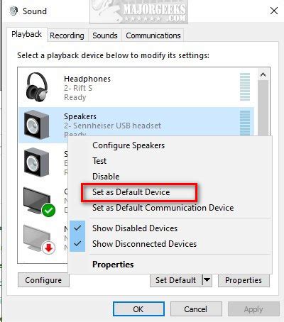 Ways To Change The Default Sound Output Device In Windows MajorGeeks