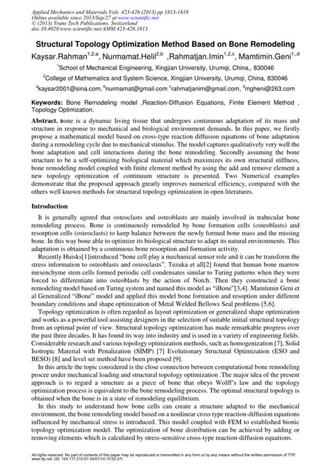Pdf Structural Topology Optimization Method Based On Bone Remodeling