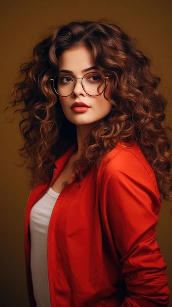 Mujer Llevando Anteojos Largo Pelo Rizado Foto Premium