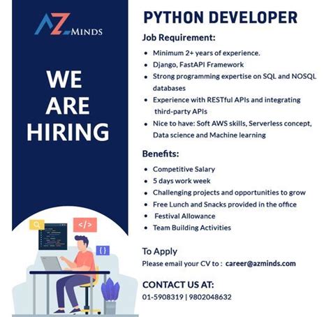 Azminds Services On Linkedin Vacancy For Python Developer We Are Looking For A Skilled Python