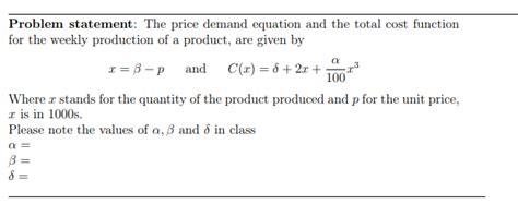 Solved Problem Statement The Price Demand Equation And The