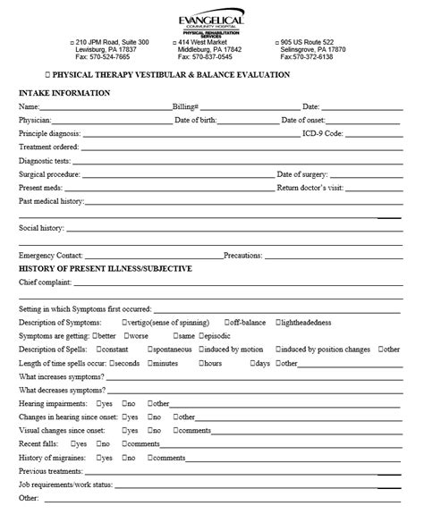 Physical Therapy Vestibular Evaluation Template