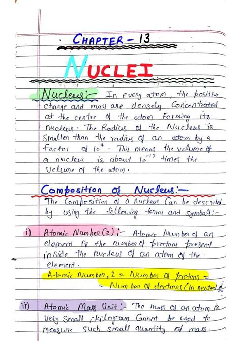 Solution Chapter 13 Nuclei Class 12th Physics Handwritten Pdf Notes
