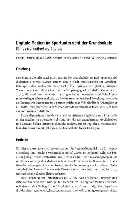 Pdf Digitale Medien Im Sportunterricht Der Grundschule Ein Systematisches Review