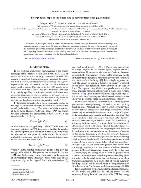Pdf Energy Landscape Of The Finite Size Mean Field 3 Spin Spherical Model
