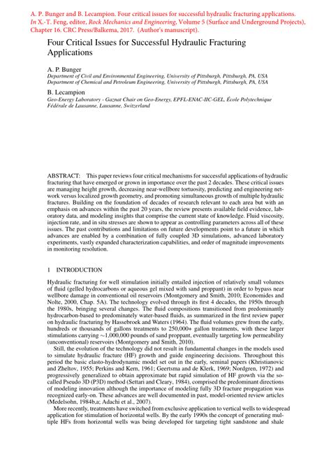 Pdf Four Critical Issues For Successful Hydraulic Fracturing Applications