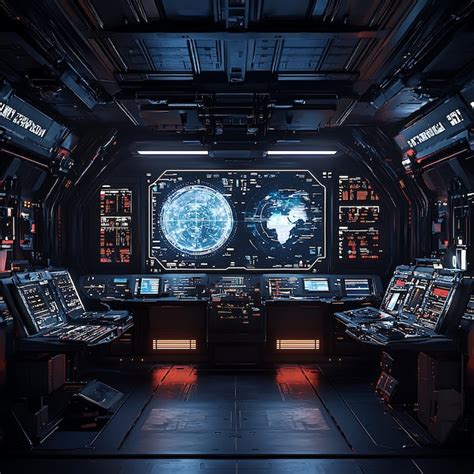 Futuristic Scifi Command Center With Holographic Star Maps Premium Ai Generated Image