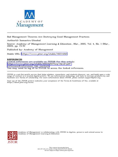 Ghoshal Badmanagementtheories 2005 Pdf Science Theory