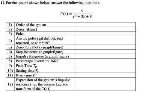 Solved For The System Shown Below Answer The Following Chegg