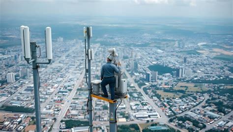 Technician Installing 5g Cell Tower For Highspeed Connectivity