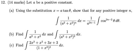 Solved 12 14 Marks Let A Be A Positive Constant A