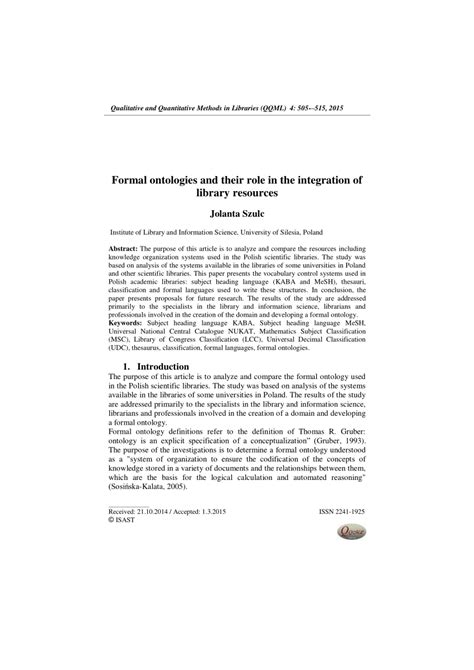 Pdf Formal Ontologies And Their Role In The Integration Of Library