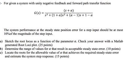 Solved For Given A System With Unity Negative Feedback And
