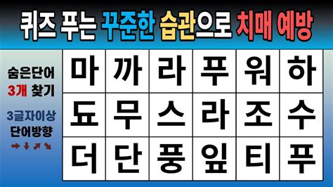 퀴즈 푸는 꾸준한 습관으로 치매 예방 숨은단어찾기 치매예방 치매테스트 단어퀴즈 Youtube