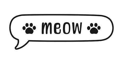 야옹 말풍선 개요 낙서 야옹 텍스트 귀여운 손으로 그린 인용문 고양이 소리 손글씨 문구 셔츠 카드 포스터 등에 인쇄하기 위한 벡터 그림 Onomatopoeia에 대한 스톡