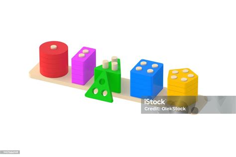 흰색 배경에 격리된 취학 전 교육을 위한 기하학적 도형이 있는 분류기 교육 논리 장난감 몬테소리 게임 3차원 형태에 대한 스톡 사진 및 기타 이미지 Istock
