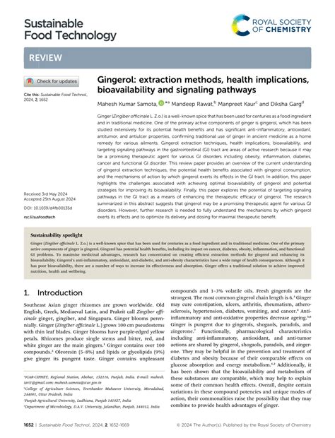 Pdf Gingerol Extraction Methods Health Implications