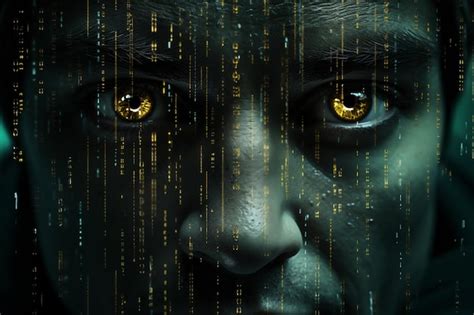 Premium Photo Close Up Of Human Eye With Binary Coding Letters By