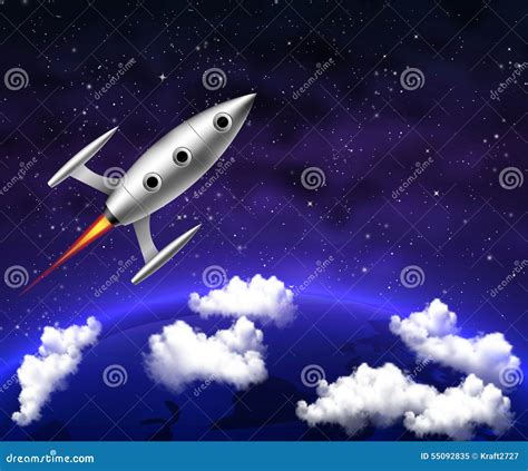Spaceship Flies Over Earth Planetoy Stock Illustration Illustration Of Dish Communications