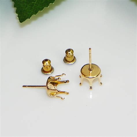4mm 10mm Round Gold Plated Snap Tite Earring Settings 6 Prong Ebay