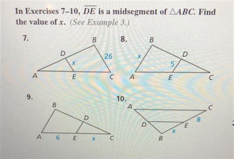 solved in exercises 7 10 de is a midsegment of aabc find