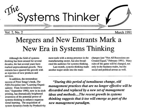 The Systems Thinker Mergers And New Entrants Mark A New Era In Systems Thinking The Systems