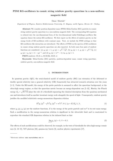 Pdf Pdm Kg Oscillators In Cosmic String Rainbow Gravity Spacetime In