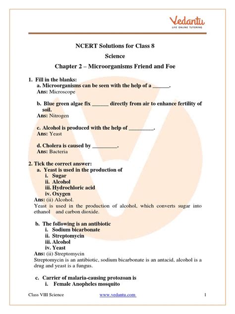 Class 8 Science Microorganisms Friend And Foe Pdf