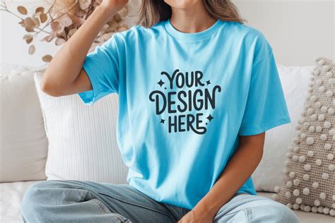 Gildan 5000 Neon Blue Tshirt Mockup 1 Graphic By Pod Mockup Shop