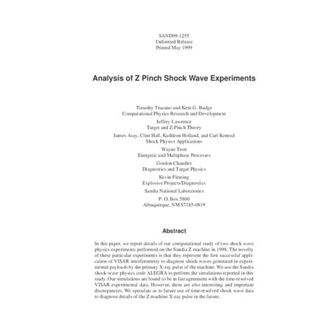 pdf analysis of z pinch shock wave experiments james r asay