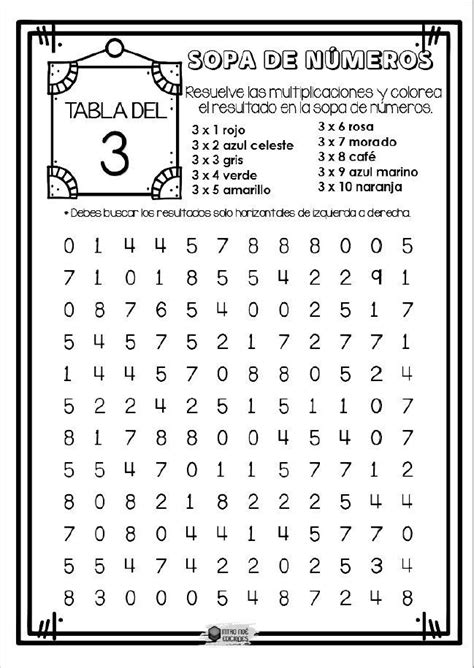 Fichas De Sopa De NÚmeros Sopa De Letras De La Tabla De Multiplicar