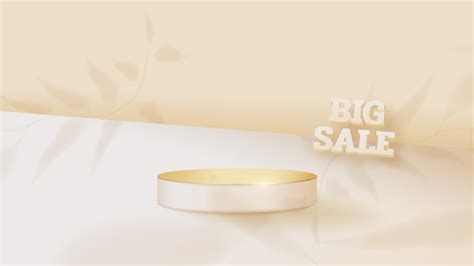 3d 큰 판매 텍스트와 잎 그림자 요소 현실적인 럭셔리 스타일 배경 광고를위한 제품이나 텍스트를 배치 할 빈 공간 흰색 연단 벡터 그림입니다 0명에 대한 스톡 벡터 아트 및