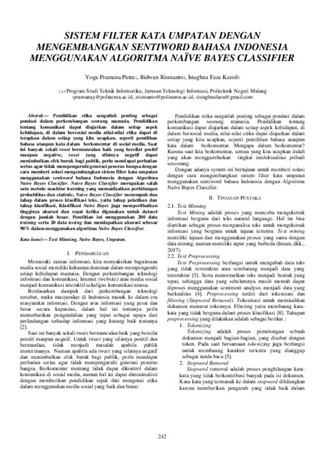 Pdf Sistem Filter Kata Umpatan Dengan Mengembangkan Sentiword Bahasa