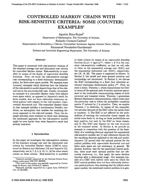Pdf Controlled Markov Chains With Risk Sensitive Criteria Some Counter Examples