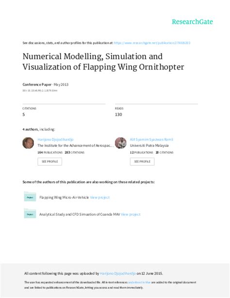 Pdf Numerical Modelling Simulation Andvisualization Of Flapping Wing