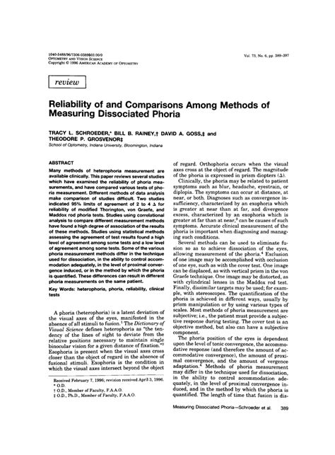 Pdf Reliability Of And Comparisons Among Methods Of Measuring Dissociated Phoria