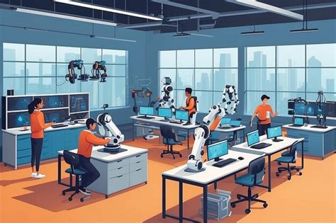 Premium Photo Programming And Controlling Robotics Lab Vector Flat