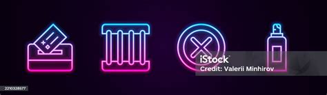 세트 라인 투표 상자 감옥 창 X 마크 크로스 서클 및 페인트 스프레이 캔 빛나는 네온 아이콘입니다 벡터 0명에 대한 스톡 벡터 아트 및 기타 이미지 Istock