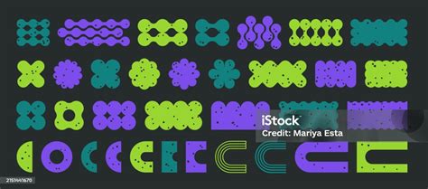 브루탈리즘 기하학적 모양 추상적인 현대 Y2k 인물 벽돌 아치 와 꽃 모양 현대 디자인 모양 평면 벡터 일러스트 세트 Bauhaus 그래픽 요소 컬렉션 0명에 대한 스톡