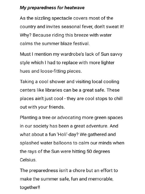 My Preparedness For Heatwave Pdf