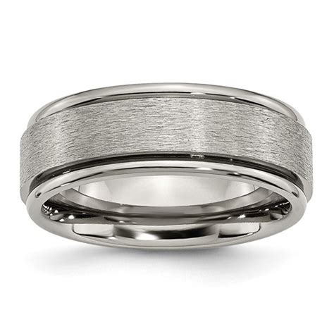 Titanium Brushed Center 8mm Ridged Edge Band Mband027