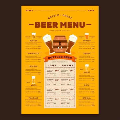 Free Vector Flat Design Beer Menu Template