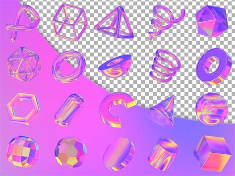 premium psd 3d render primitive geometric shapes iridescent gradient