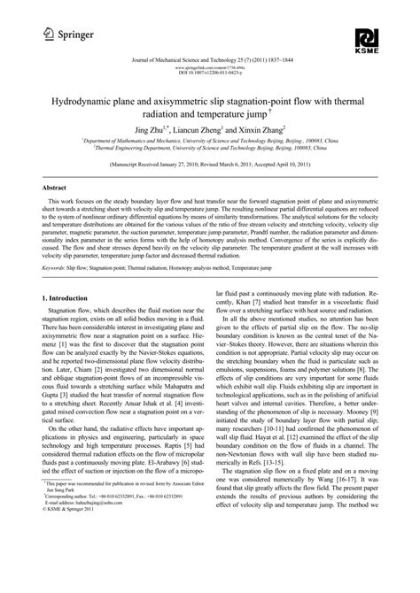 Pdf Hydrodynamic Plane And Axisymmetric Slip Stagnation Point Flow With Thermal Radiation And