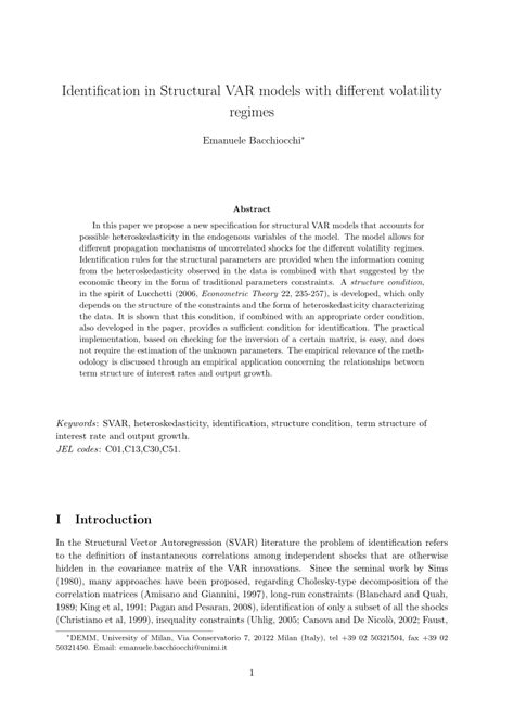 PDF Identification In Structural VAR Models With Different Volatility Regimes