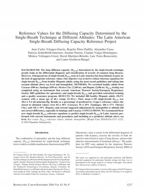 Pdf Reference Values For The Diffusing Capacity Determined By The Single Breath Technique At