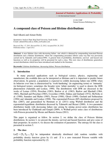 Pdf A Compound Class Of Poisson And Lifetime Distributions