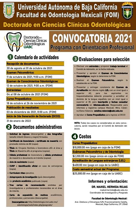 Convocatoria 2021 Programa de Doctorado en Ciencias Clínicas Odontológicas | QueHacer Cimarrón UABC