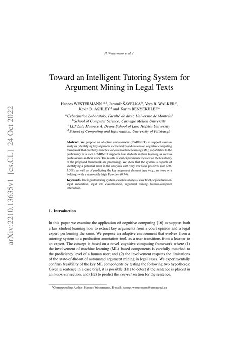 Pdf Toward An Intelligent Tutoring System For Argument Mining In Legal Texts