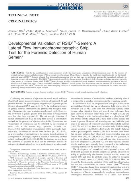 Pdf Developmental Validation Of Rsid™ Semen A Lateral Flow Immunochromatographic Strip Test